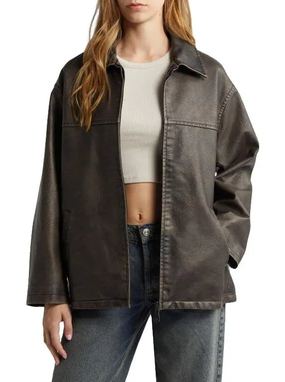 BDG URBAN OUTFITTERS Faux Leather Aviator Jacket - Choc