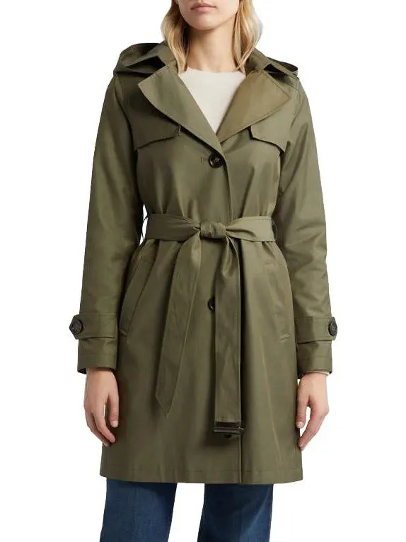 Sam Edelman Cotton-blend Trench Coat With Removable Hood - Loden