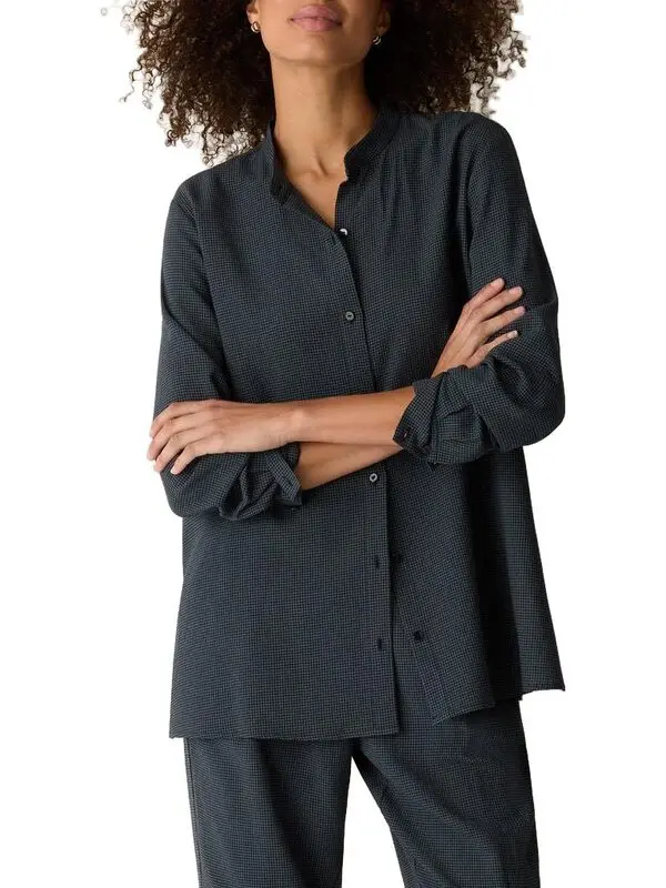 Eileen Fisher Oversize Band Collar Button-up Shirt - Eucly