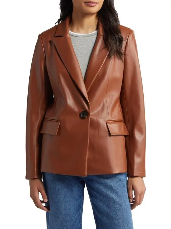 Sam Edelman Faux Leather Blazer - Cognac