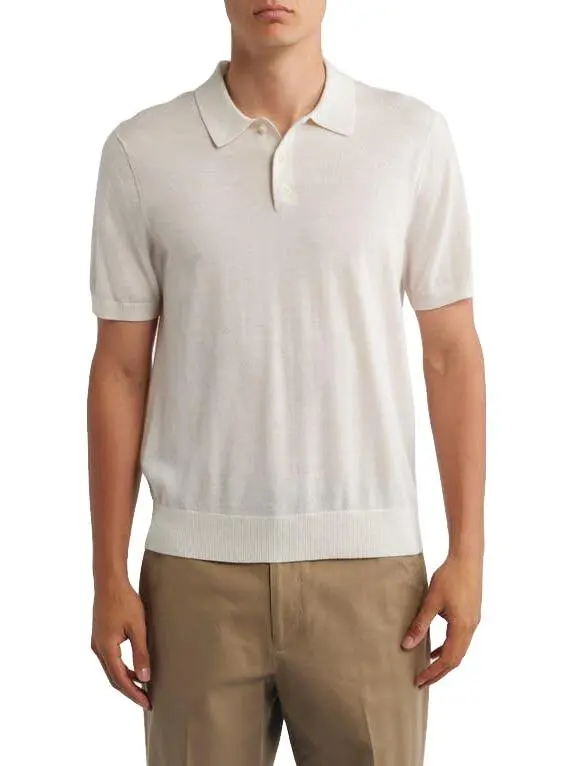 Vince Short Sleeve Merino Wool Polo Sweater - Blanco