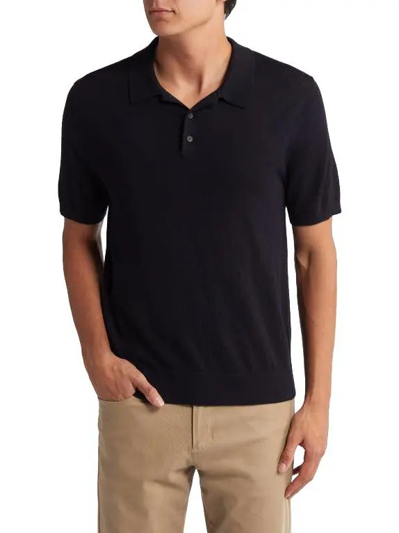 Vince Short Sleeve Merino Wool Polo Sweater - Coastal