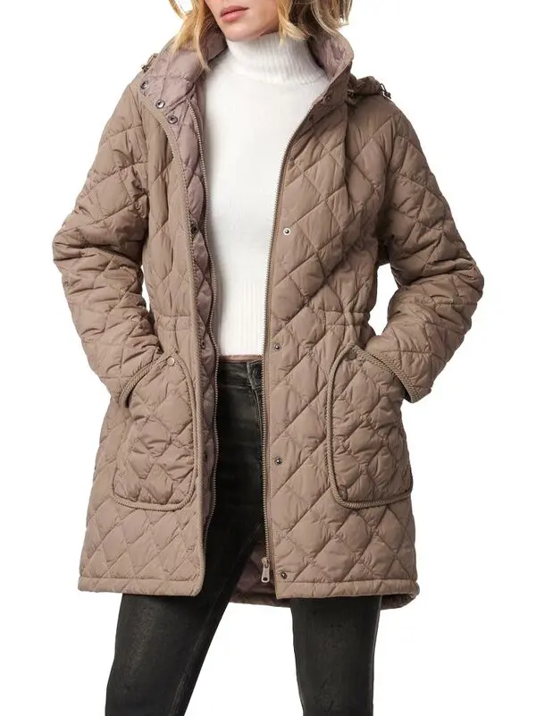 Bernardo Diamond Quilted Puffer Coat With Hood - Dusty Taupe