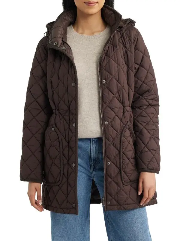 Bernardo Diamond Quilted Puffer Coat With Hood - Mole