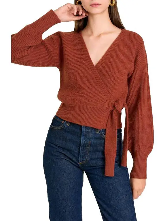WAYF Terri Bouclé Rib Wrap Sweater - Burnt Sienna