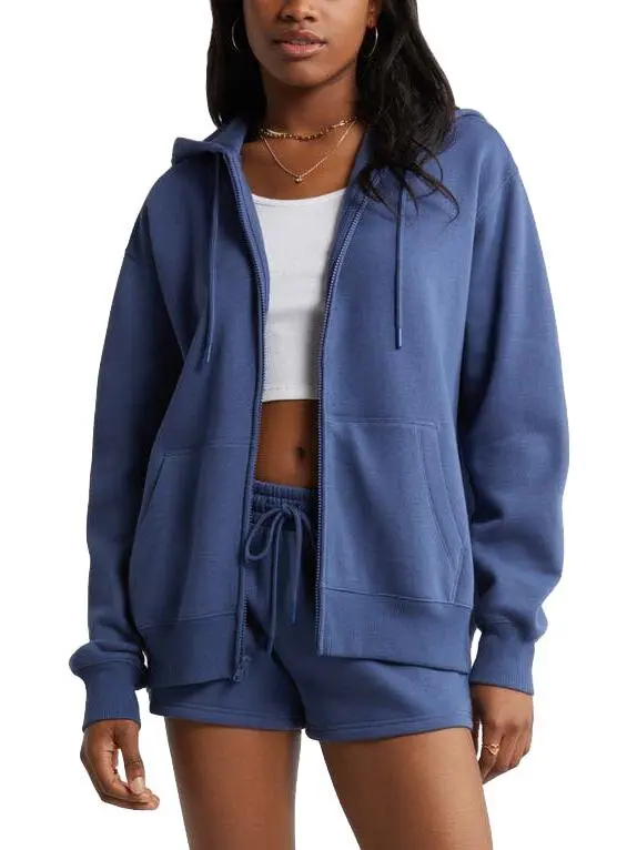 Bp. Oversized Zip Fleece Hoodie - Blue Indigo