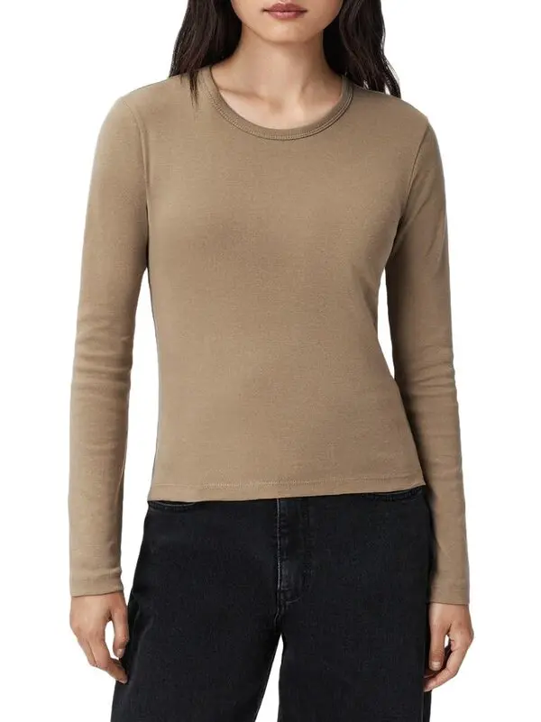 ALLSAINTS Stevie Long Sleeve Organic Cotton T-shirt - Desert Taupe Grey