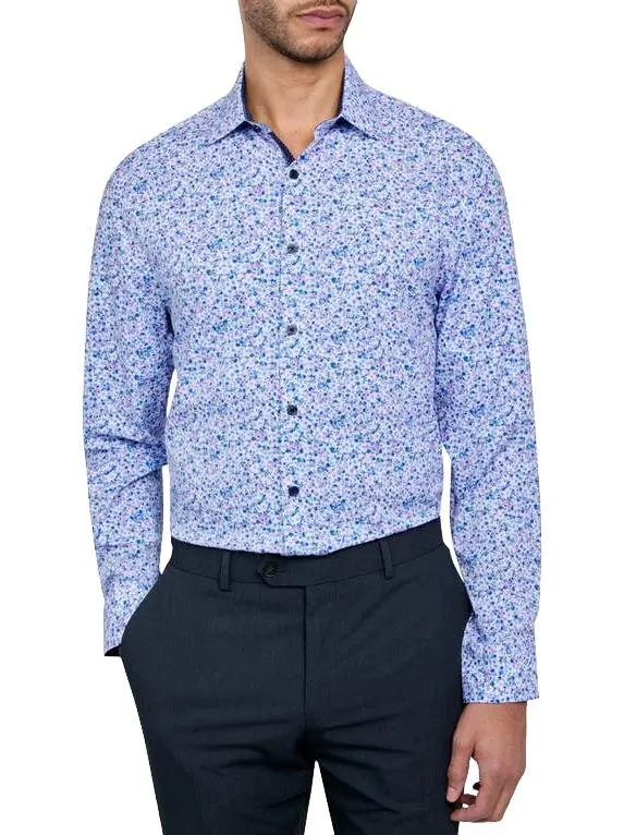 W.R.K Slim Fit Watercolor Floral Performance Stretch Dress Shirt - Blue Multi