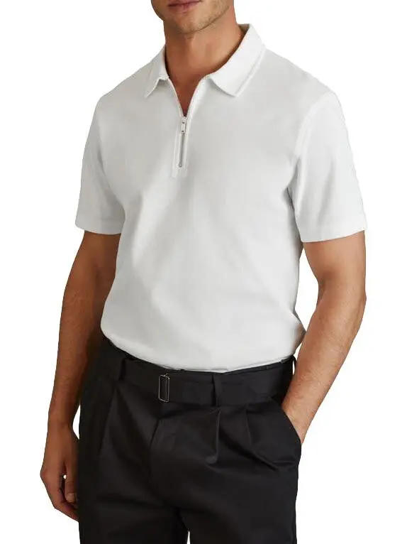 REISS Cayman Half Zip Polo - White