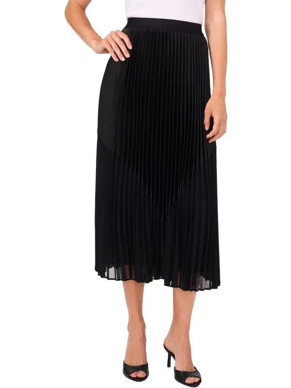 Halogen Pleated Mixed Media Skirt - Rich Black