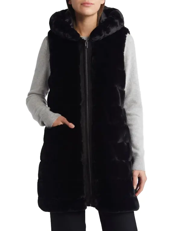 Via Spiga Quilted Faux Fur Vest - Black
