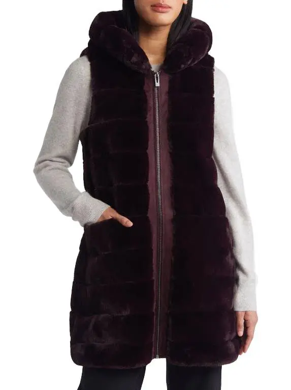 Via Spiga Quilted Faux Fur Vest - Burgundy