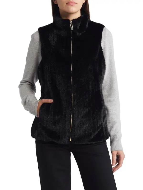 Via Spiga Reversible Faux Fur Vest - Black