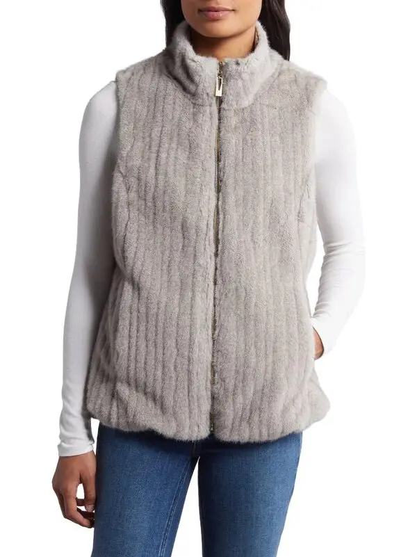Via Spiga Reversible Faux Fur Vest - Light Grey