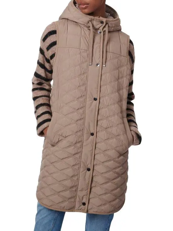 Bernardo Diamond Quilted Longline Vest - Dusty Taupe