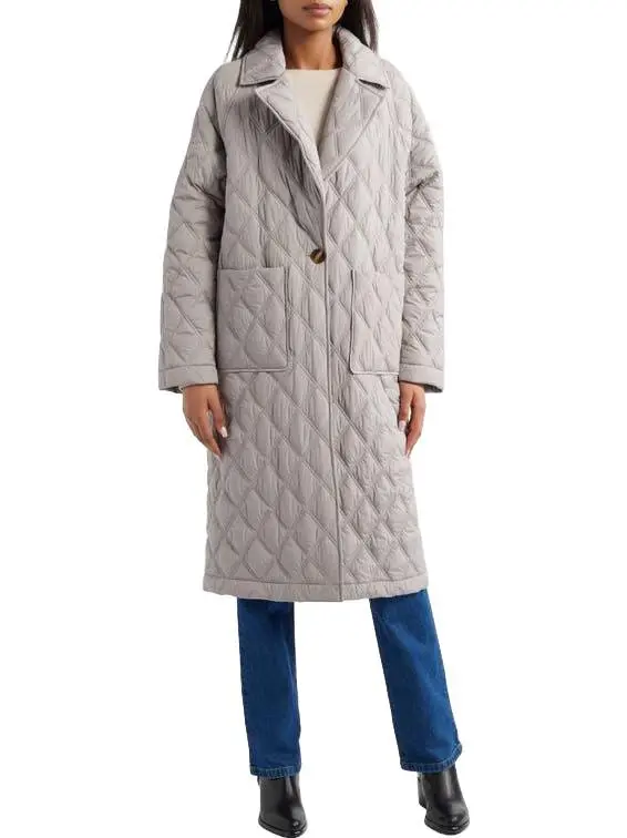 Bernardo Diamond Quilted Long Coat - Ash