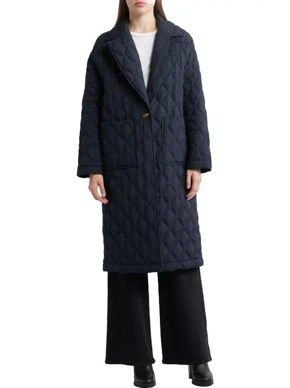 Bernardo Diamond Quilted Long Coat - Navy