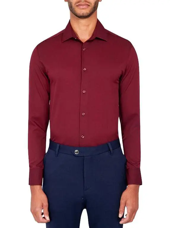 BROOKLYN BRIGADE Slim Fit Solid Performance Dress Shirt - Cabernet
