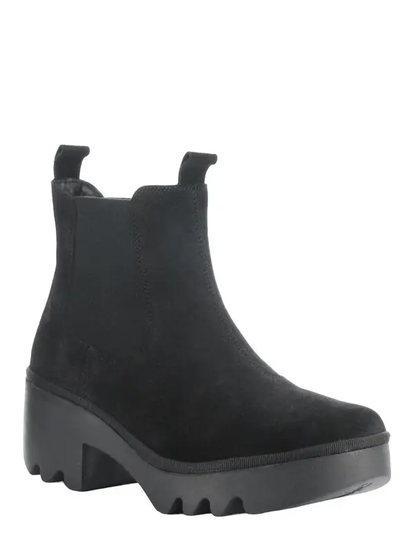 Fly London Trig Platform Chelsea Boot - Black Oil Suede