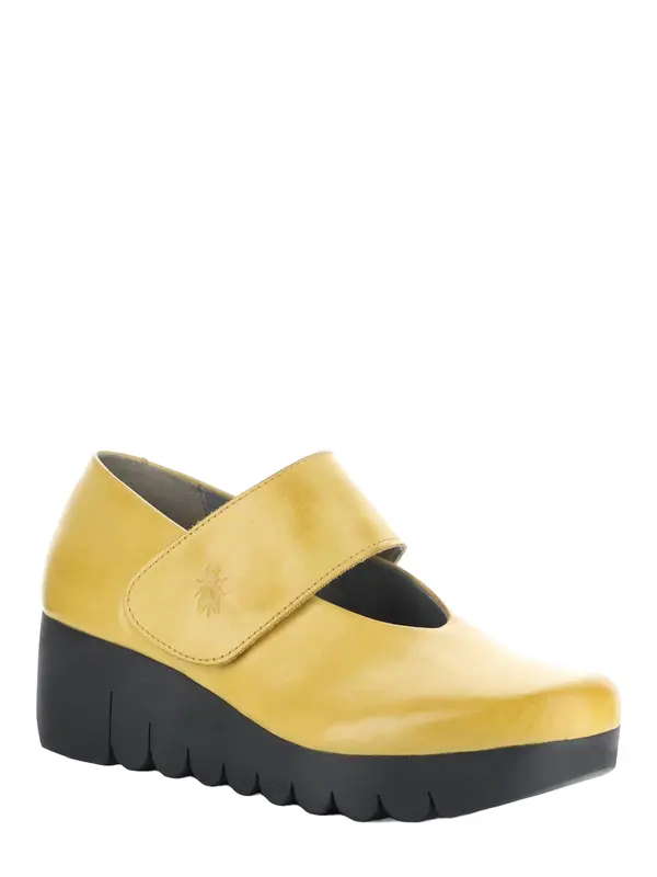 Fly London Vari Platform Wedge Pumps - Mustard Burn