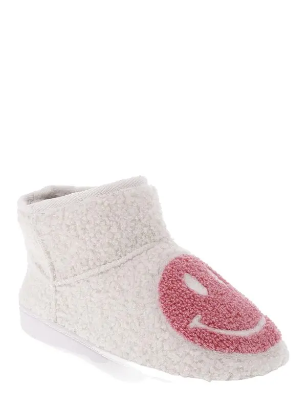 Mia Chill Smiley Faux Shearling Bootie Slipper - Blush Happy Face