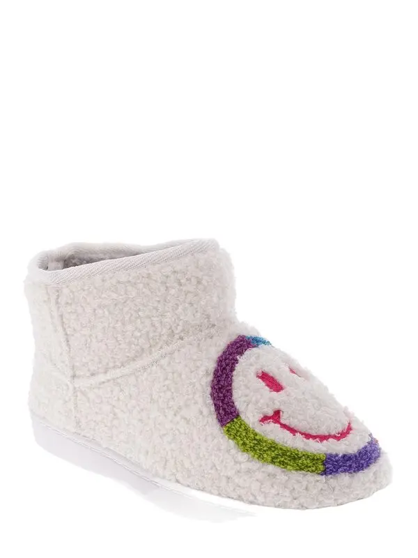 Mia Chill Smiley Faux Shearling Bootie Slipper - Colorful Smiley