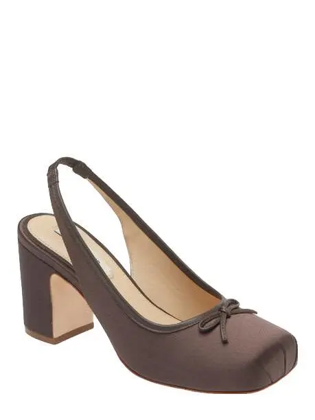 Sandy Liang Square Toe Slingback Pumps - Brunette Satin