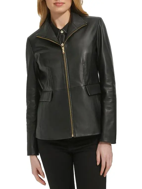 Cole Haan Wing Collar Leather Jacket - Black