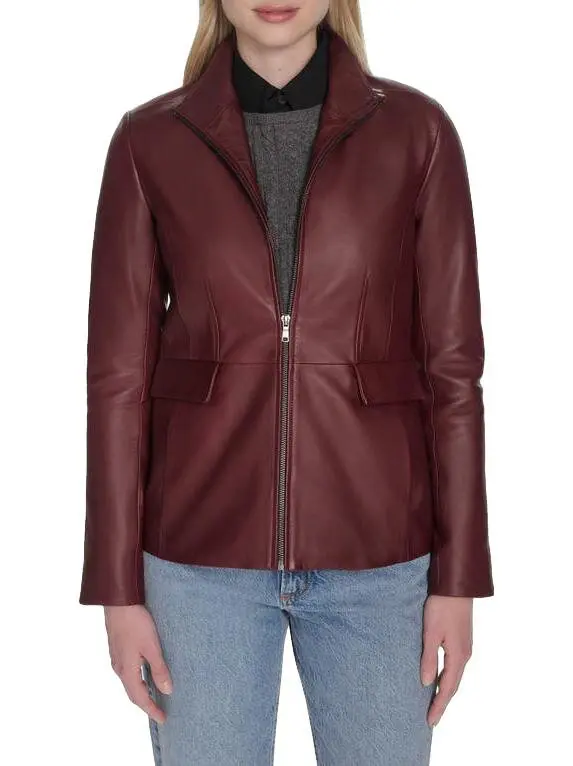 Cole Haan Wing Collar Leather Jacket - Burgundy