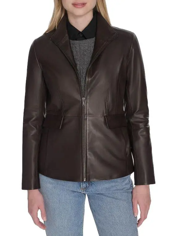 Cole Haan Wing Collar Leather Jacket - Dk Espress