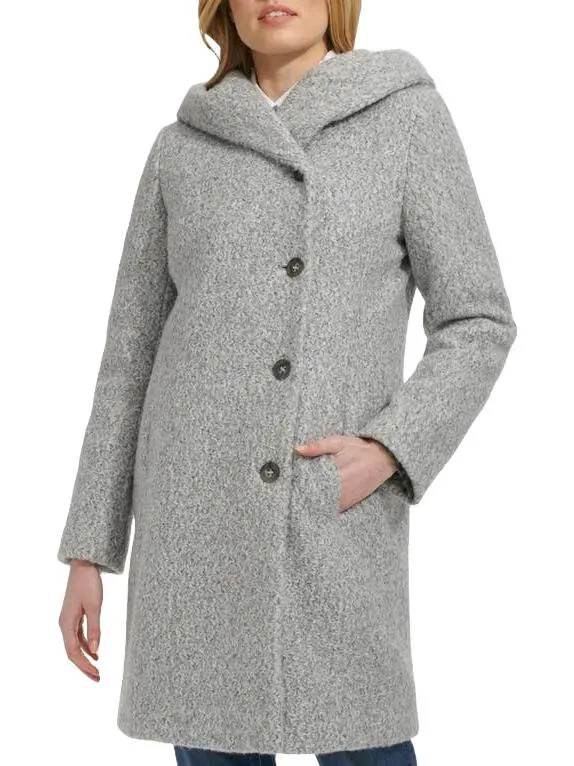 Cole Haan Pressed Bouclé Shawl Hood Coat - Lt Grey