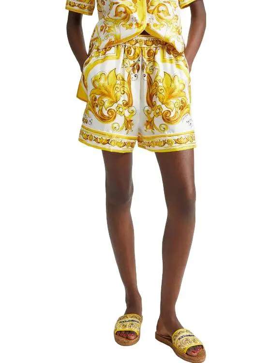 Dolce & Gabbana Majolica Print Silk Pajama Shorts - H03tn Maiolica 3 Giallo