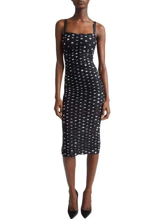 Dolce & Gabbana Polka Dot Ruched Tulle Midi Dress - Hnzrw Pois Med 1 5 F.nero