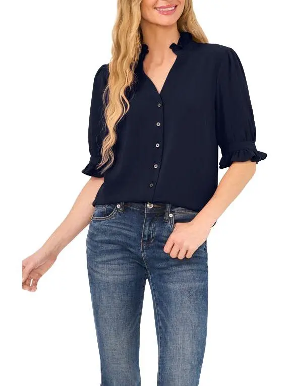 CECE DUPRAZ V-neck Button-up Shirt - Classic Navy
