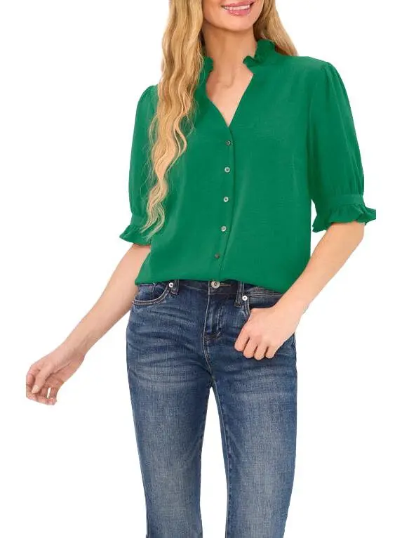 CECE DUPRAZ V-neck Button-up Shirt - Lush Green
