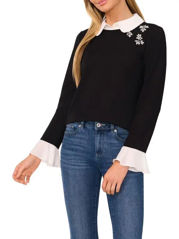 CECE DUPRAZ Embellished Layered Look Sweater - Rich Black