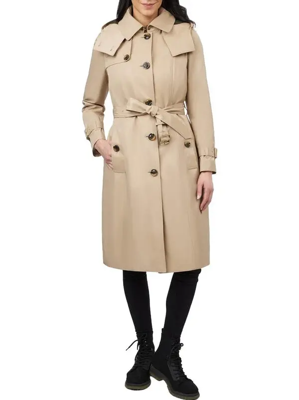 London Fog Water Resistant Belted Trench Coat With Removable Liner - Stone