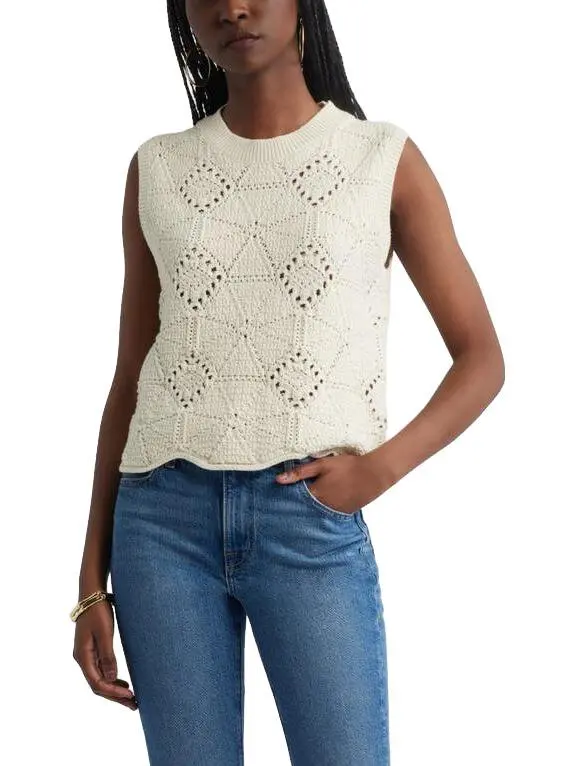 Treasure & Bond Bouclé Pointelle Sweater Vest - Ivory Dove
