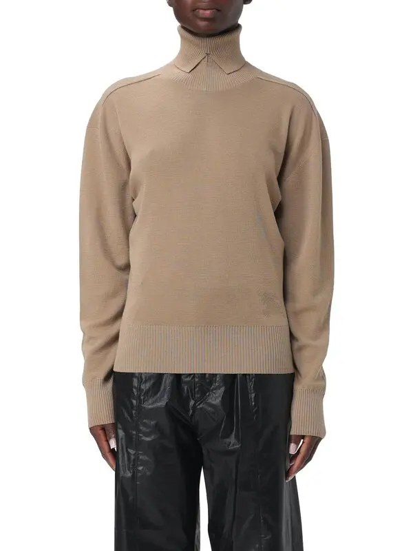 Burberry Ribbed Turtleneck Fine Knit Sweater - Beige