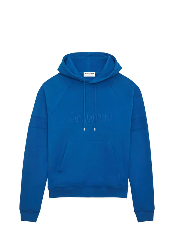 Saint Laurent Logo Cotton Hoodie - Blue