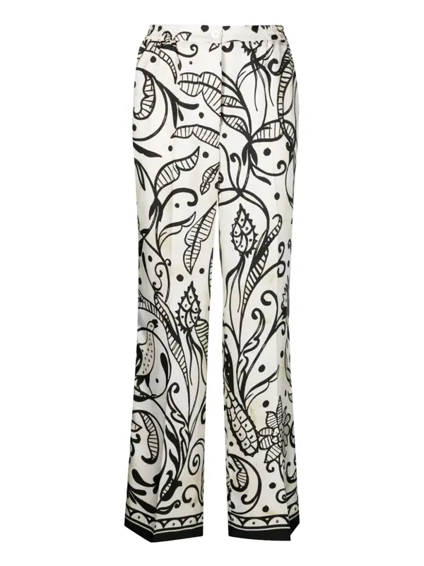 F.R.S FOR RESTLESS SLEEPERS Printed Silk Palazzo Trousers - White