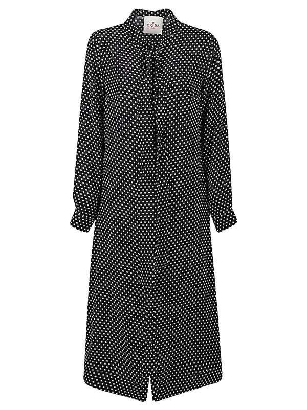 CRIDA MILANO Polka Dot Silk Midi Dress - Black