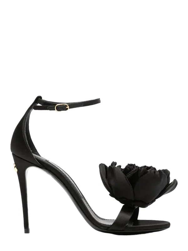Dolce & Gabbana Keira Floral-appliqué Satin Sandals - Black