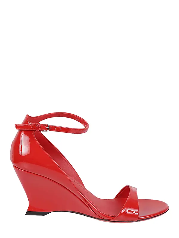 FERRAGAMO Patent Leather Open Toe Sandals - Red