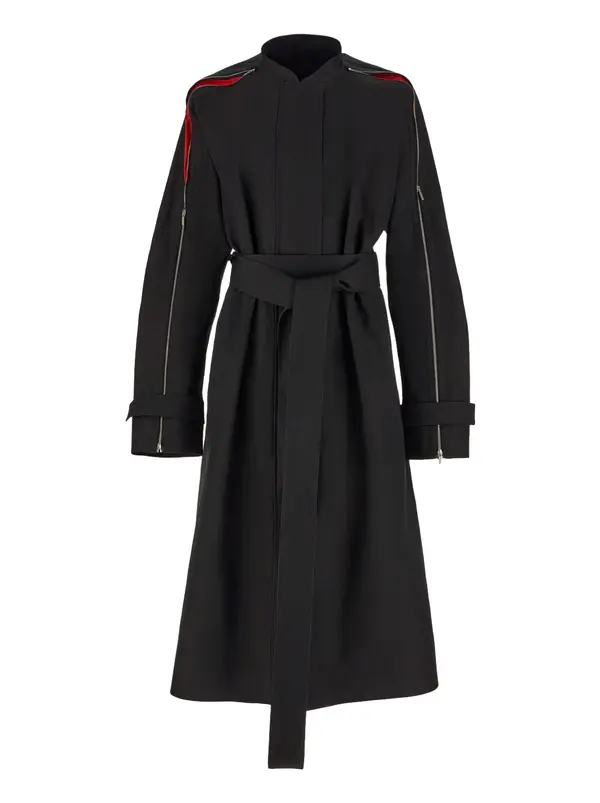 FERRAGAMO Zip Detail Cotton Blend Belted Trench Coat - Black