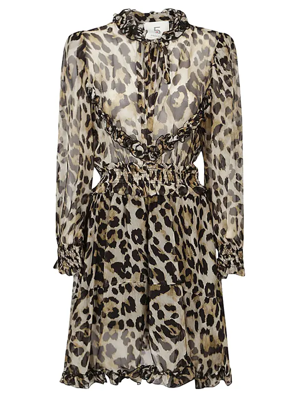 5 PROGRESS Printed Silk Blend Shirt Dress - Brown
