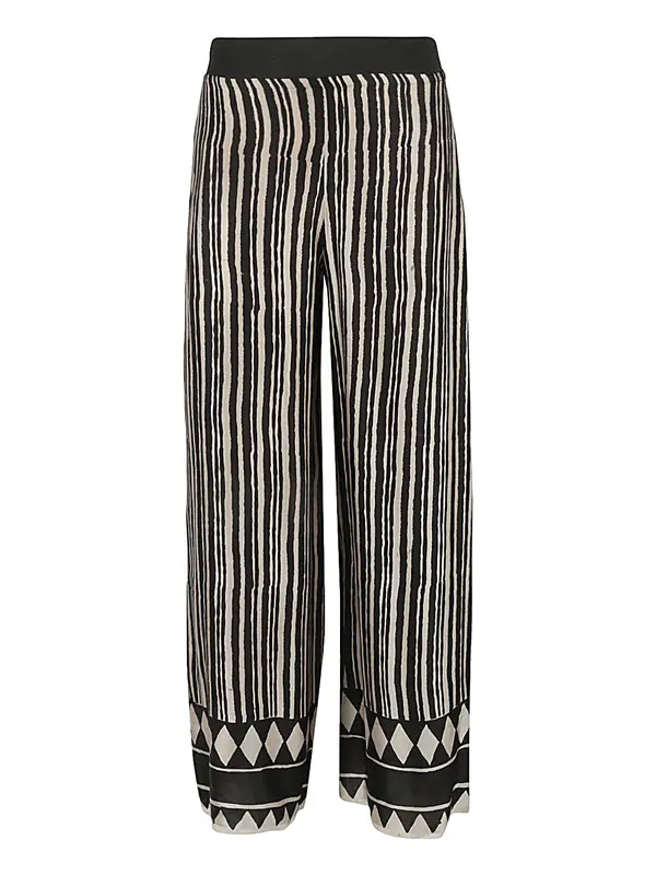 OBIDI Striped Silk Trousers - Beige