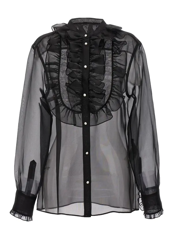 Dolce & Gabbana Plastron And Ruffle Shirt - Black