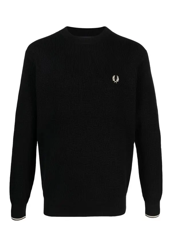Fred Perry Logo Cotton Crewneck Jumper - Black
