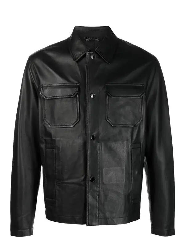 Emporio Armani Logo-patch Leather Jacket - Black